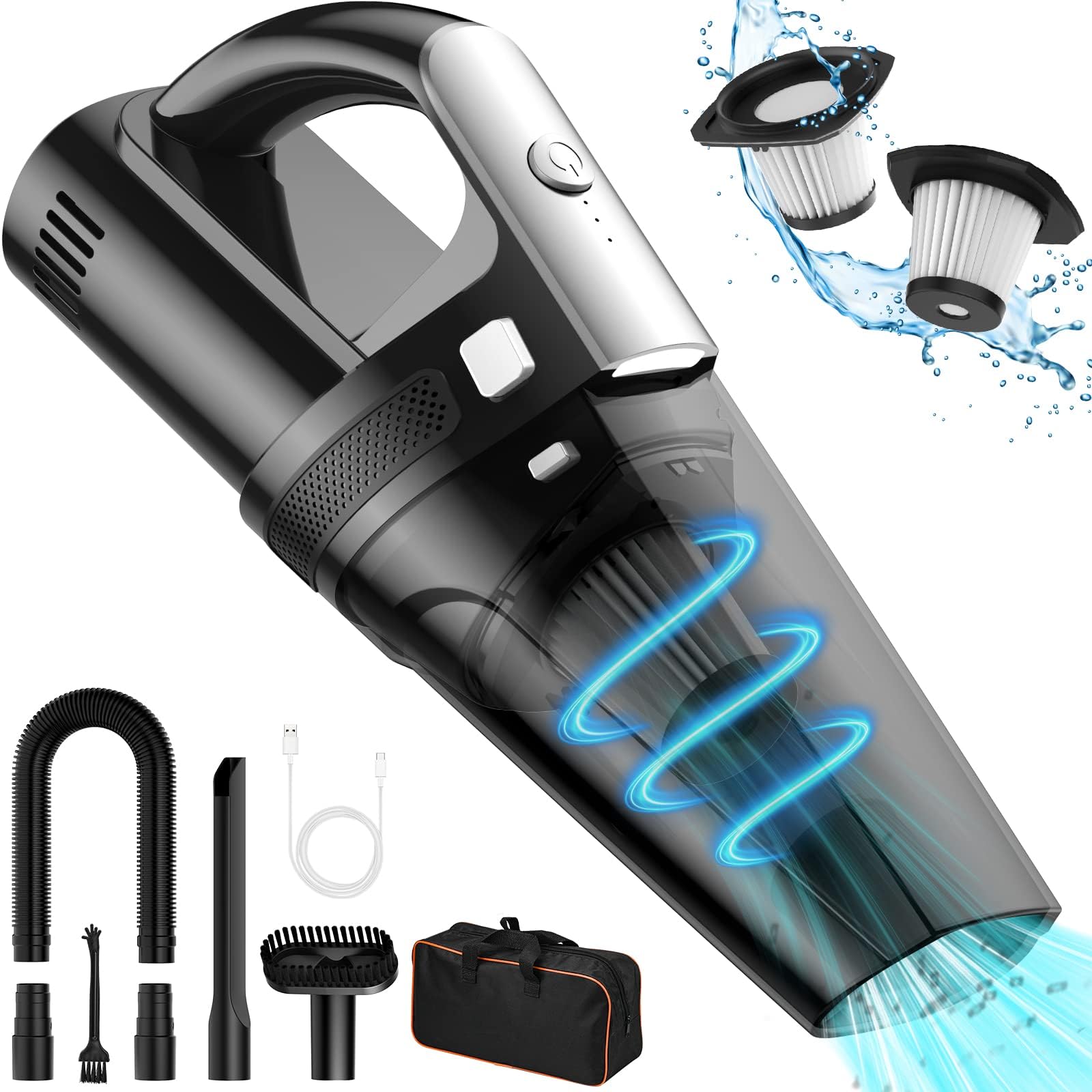 Amazon.de: Handstaubsauger Akku Beutellos, 10000Pa Handstaubsauger Auto Nass&Trocken mit LED ...