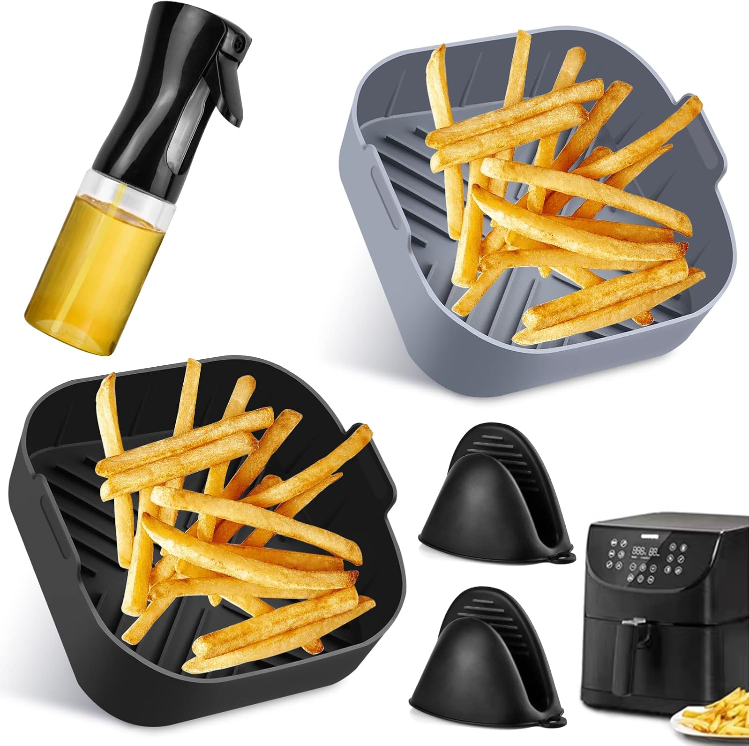 Amazon.com: Silicone Mold Air Fryer Tray Containers + Sprayer Oil Spray ...