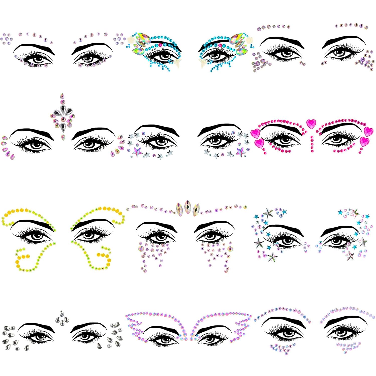 Amazon.com : TGANNYPOCR 12 Sets Mermaid Face Jewels Rave Face Gems ...