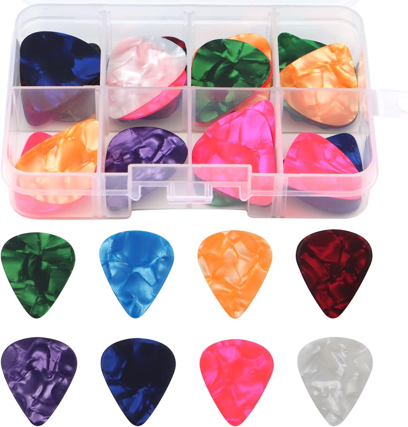 Guitar Picks, 32 pcs Zelluloid Guitar Plektren mit Box, 4 verschiedene ...