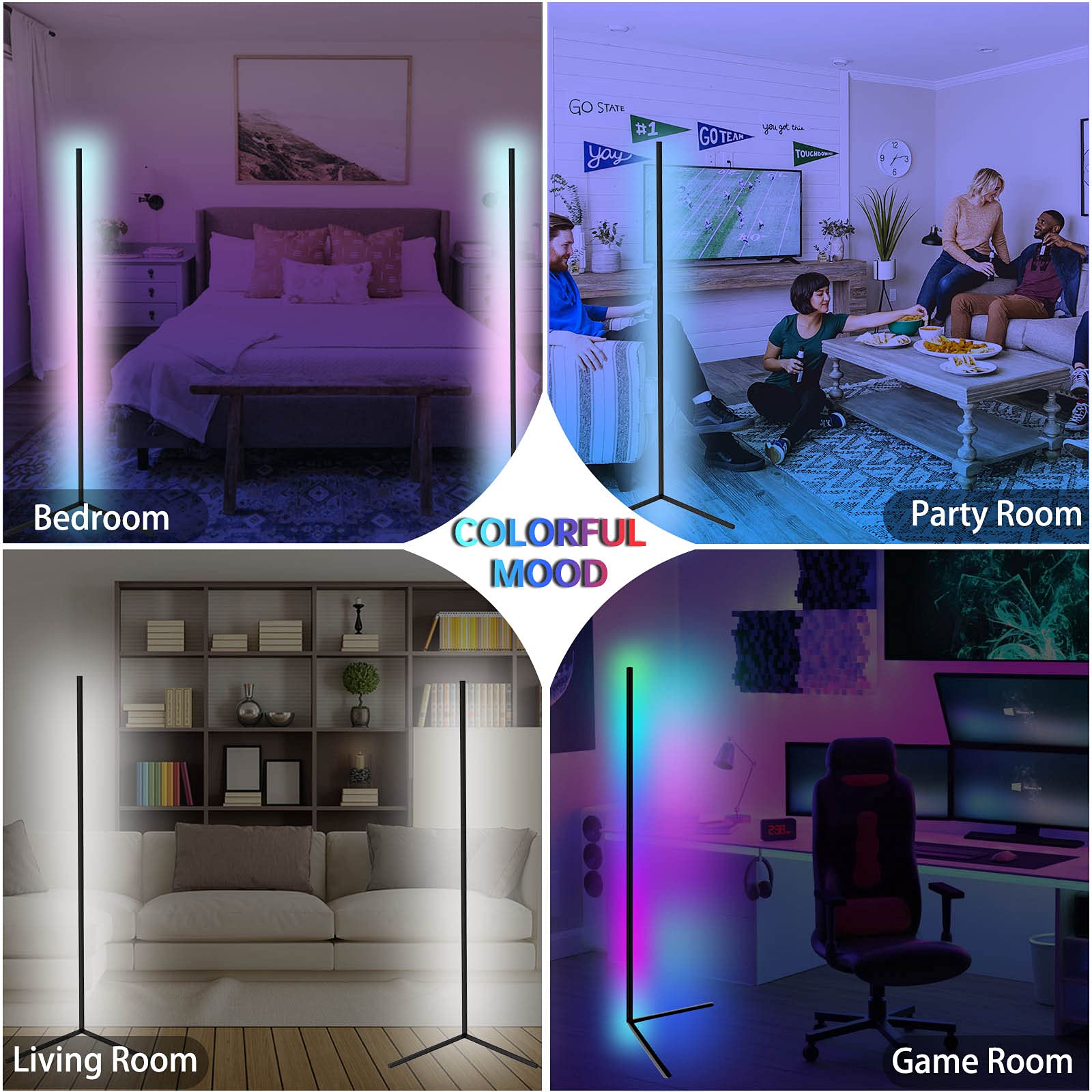 Snapklik.com : 2-Pack LED Corner Floor Lamp, RGB Color Changing ...