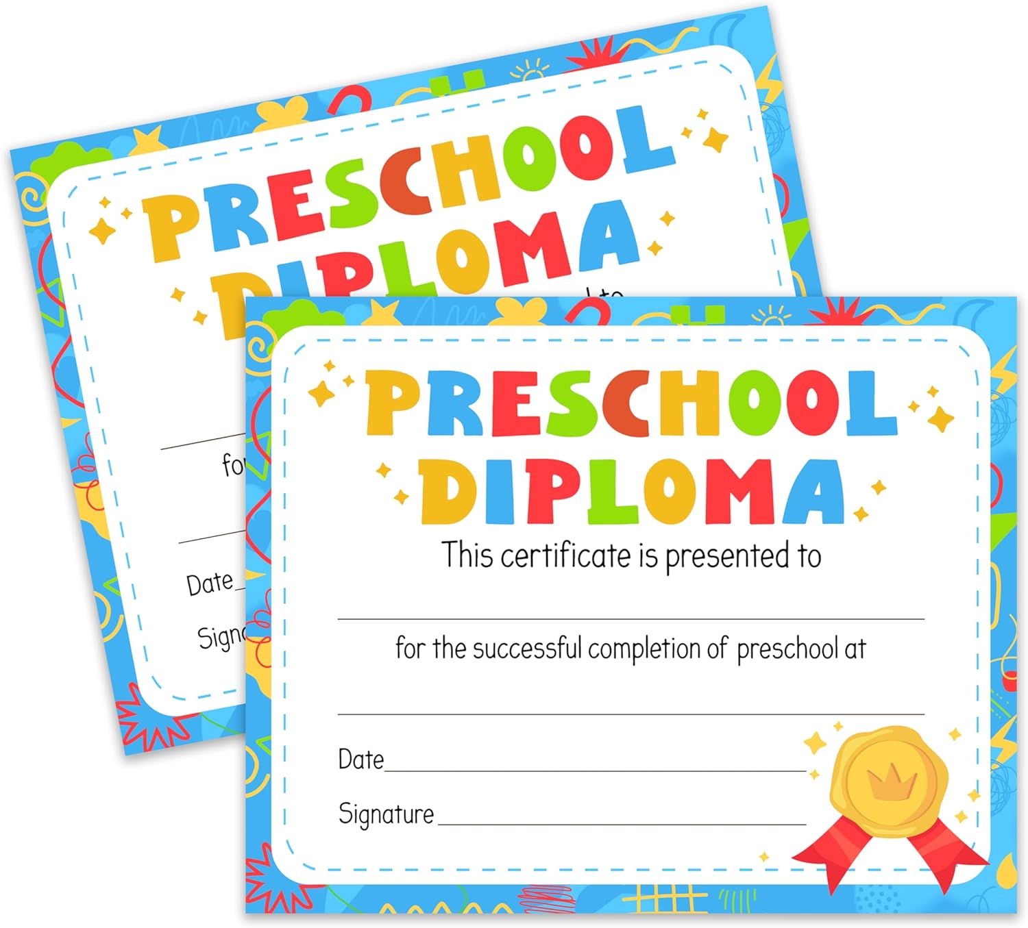 Amazon.com : Preschool Kindergarten Diploma, 25 Pack Colorful Award ...