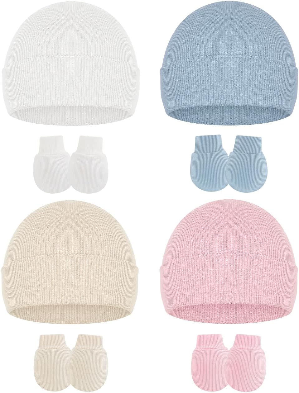 Amazon.com: ZURLEFY Cotton Baby Girls Hats and Mittens, Blue Neutral ...