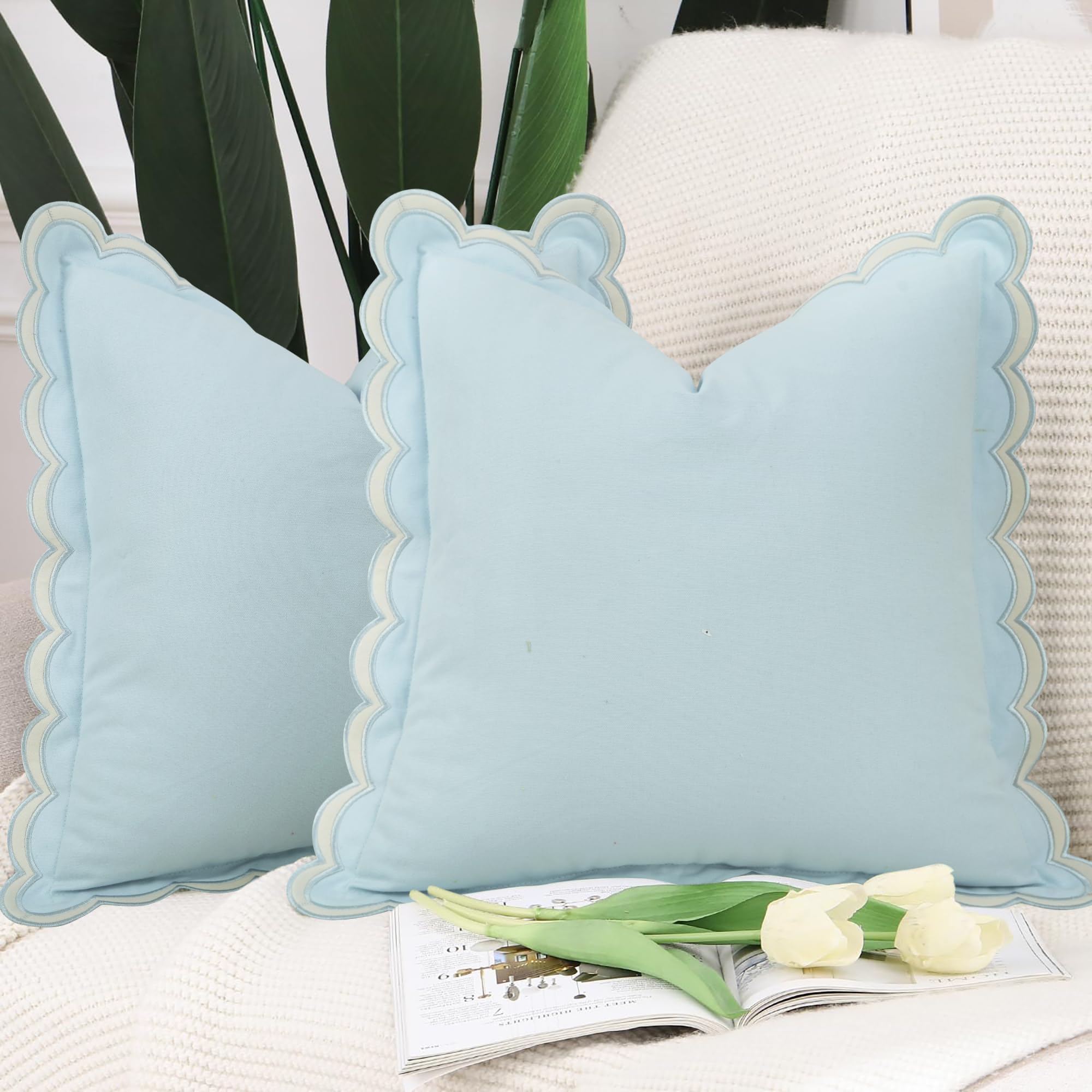 Amazon.com: Pyonic Pack of 2 Scalloped Throw Pillow Covers,18x18 inch ...