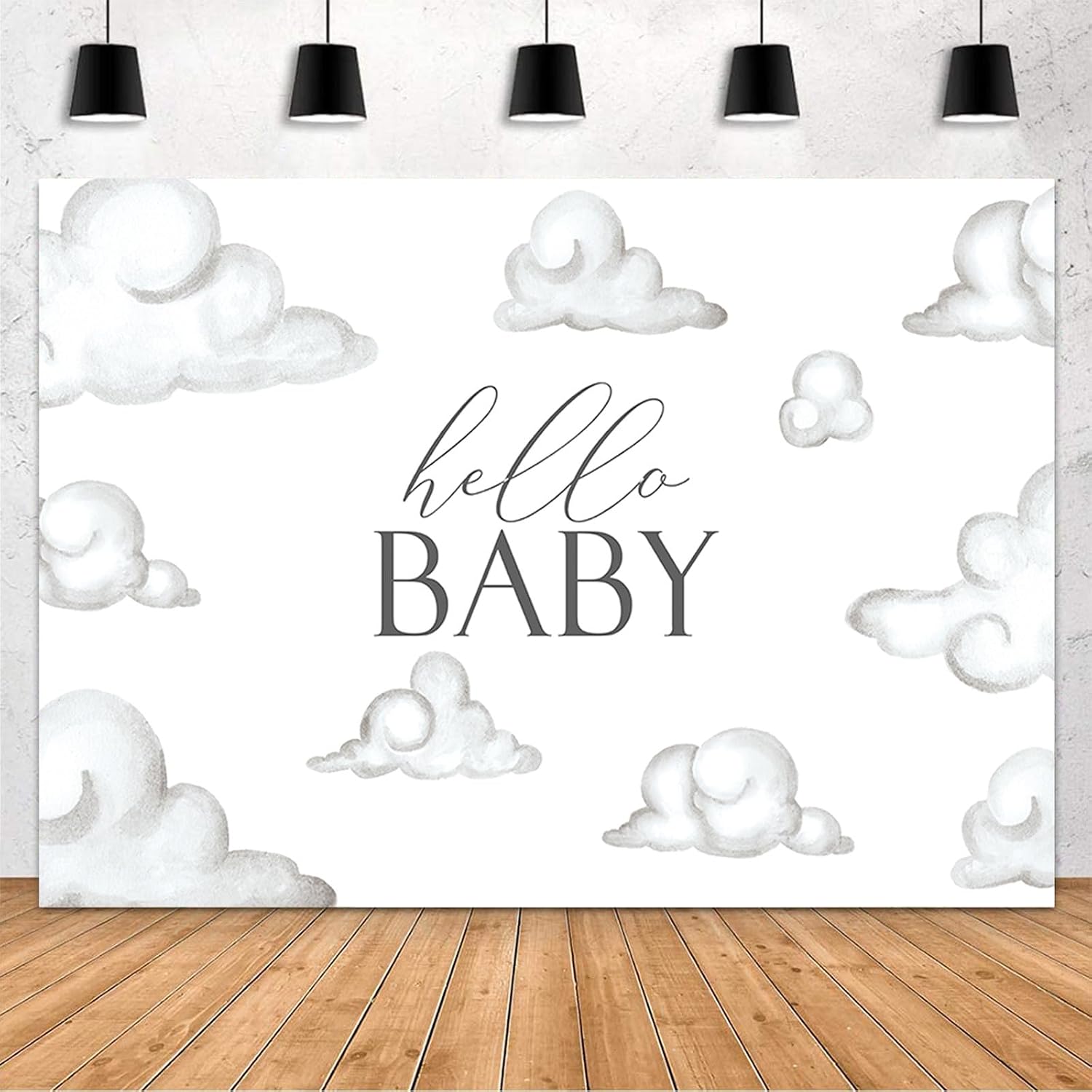 Amazon.com : MEHOFOND Hello Baby Baby Shower Backdrop White Clouds Baby ...
