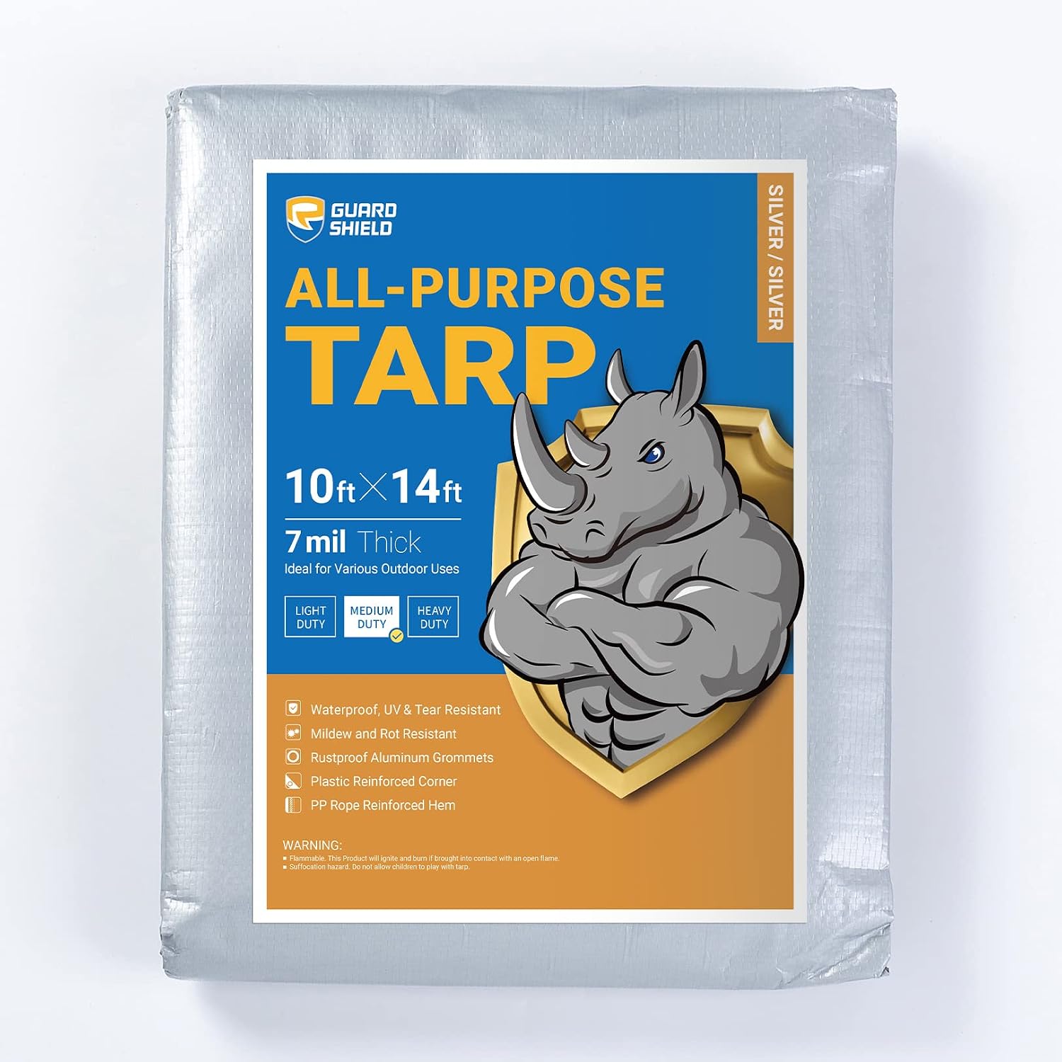 GUARD SHIELD Silver Tarp Waterproof 10x14 Feet Medium Duty All Purpose ...