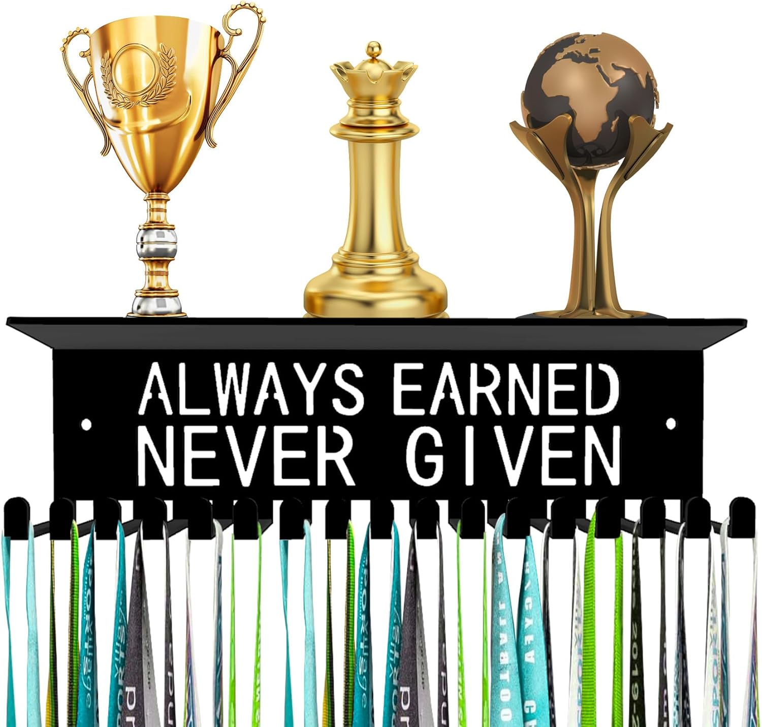 Dafftos Medal Display Shelf Medals Wall Metal Trophy Rack Hanger Ribbon ...