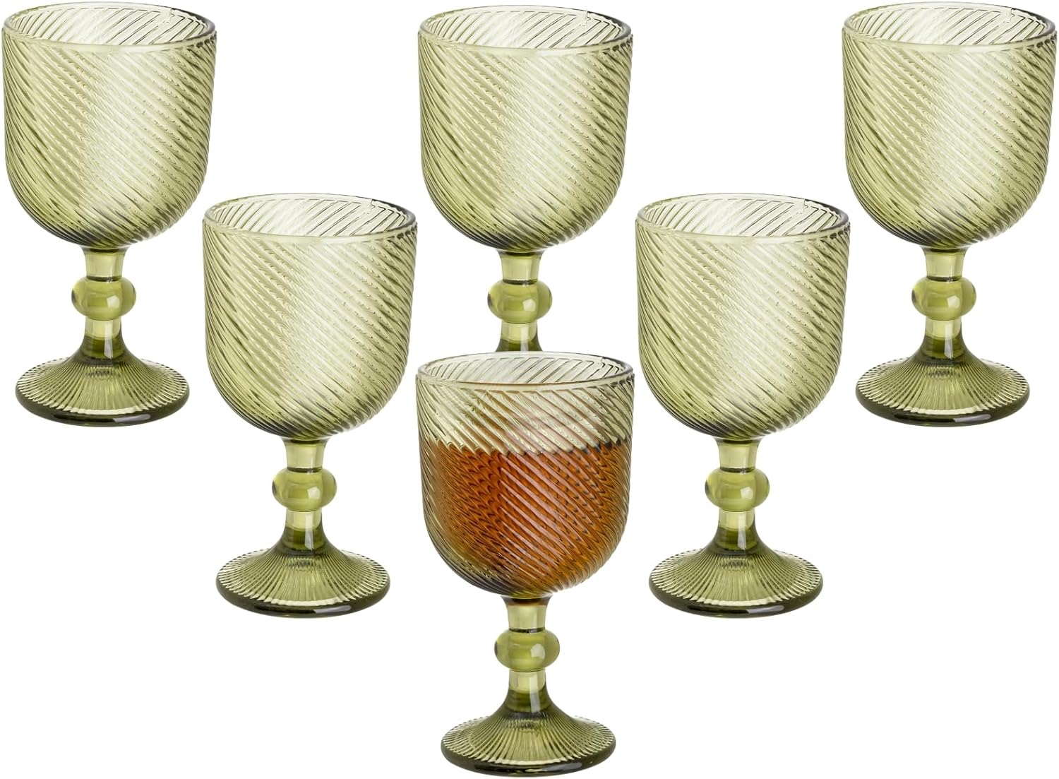 Amazon.com | 12 Oz Ribbed Wine Glasses Set of 6, Vintage Colored Glass ...