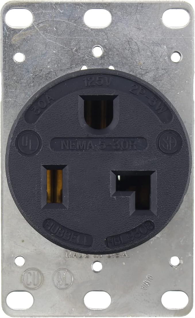 Amazon.com: Hubbell HBL9308 2P3W, 30A 125V, 5-30R, Receptacle, black ...