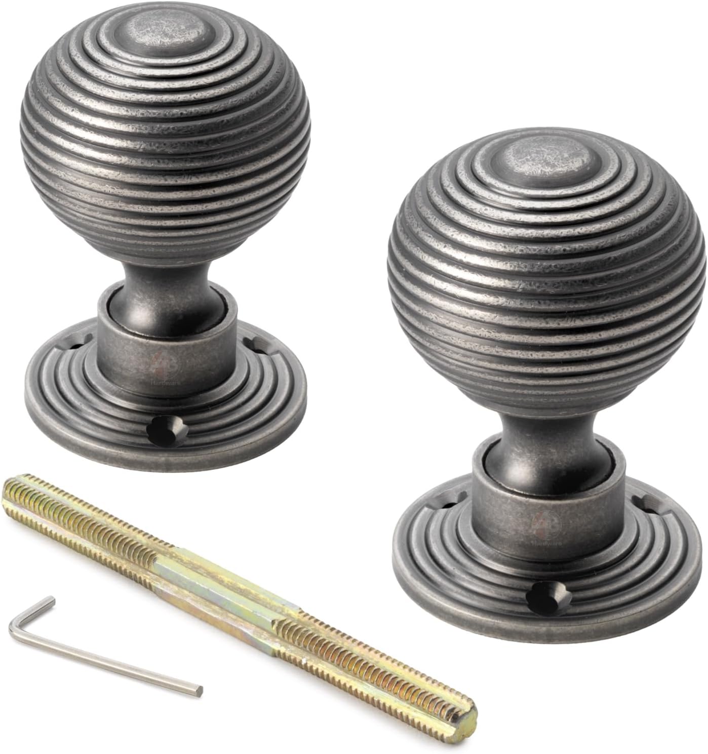 AB Hardware Pewter 50mm Beehive Rim Mortice Door Knobs Pair Set Reeded ...
