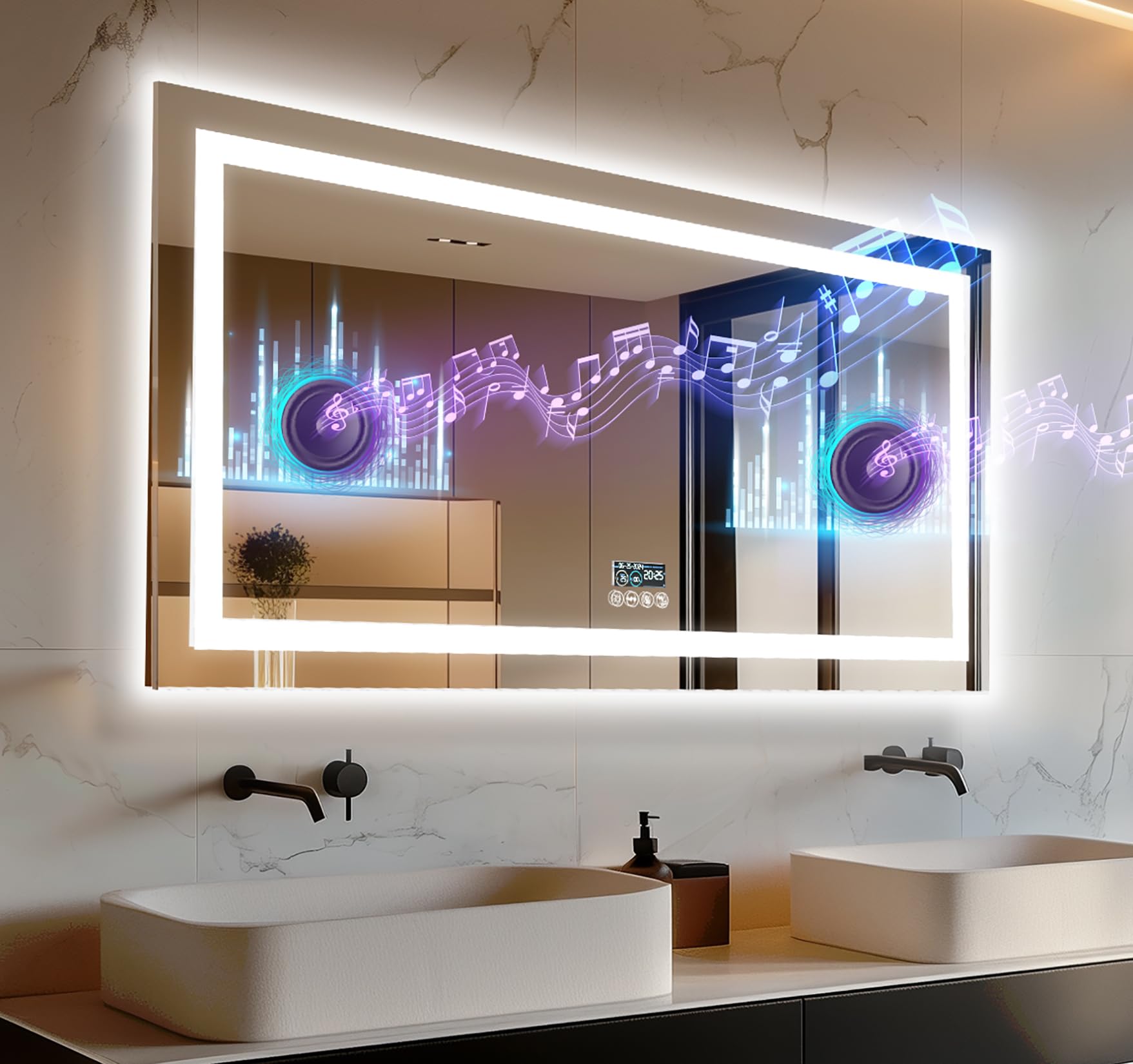 Wisfor Bathroom Mirror with LED Bluetooth Speaker: 48x24 Inch ...