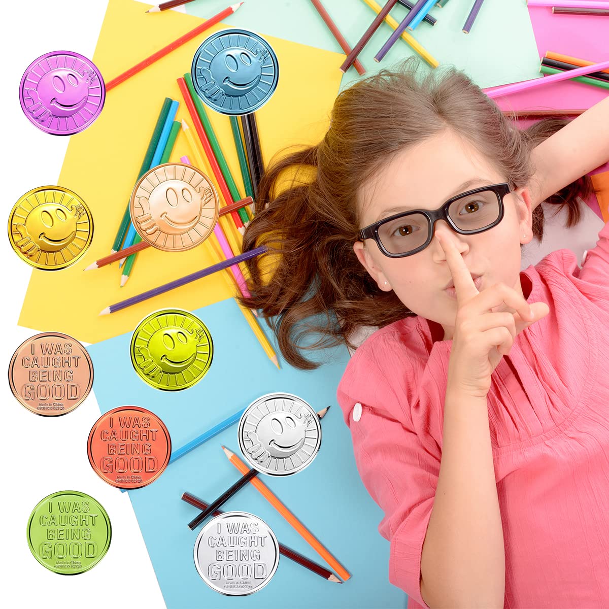 Snapklik.com : 100 Pieces Smile Face Glod Coins, Colorful Plastic ...