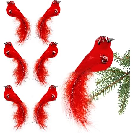 Amazon.com: 6 PCS Red Birds Cardinal Ornament for Christmas Tree ...