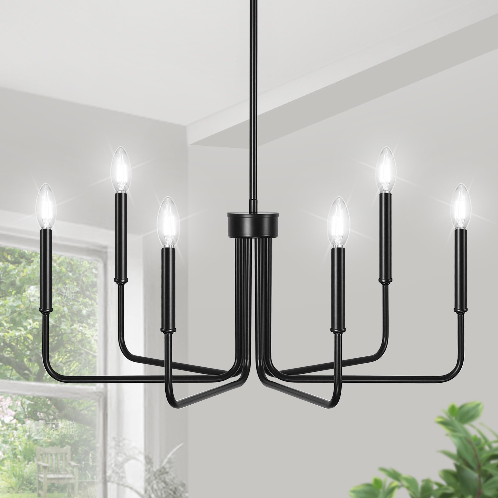 L LOHAS LED Black Chandeliers, 6-Light Black Farmhouse Chandeliers for ...