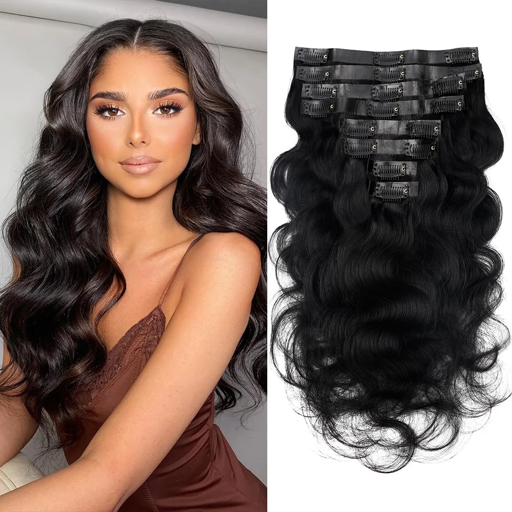 Amazon.com : Yacurcur Body Wave Clip Ins Human Hair 8Pcs/Set 120 Gram ...