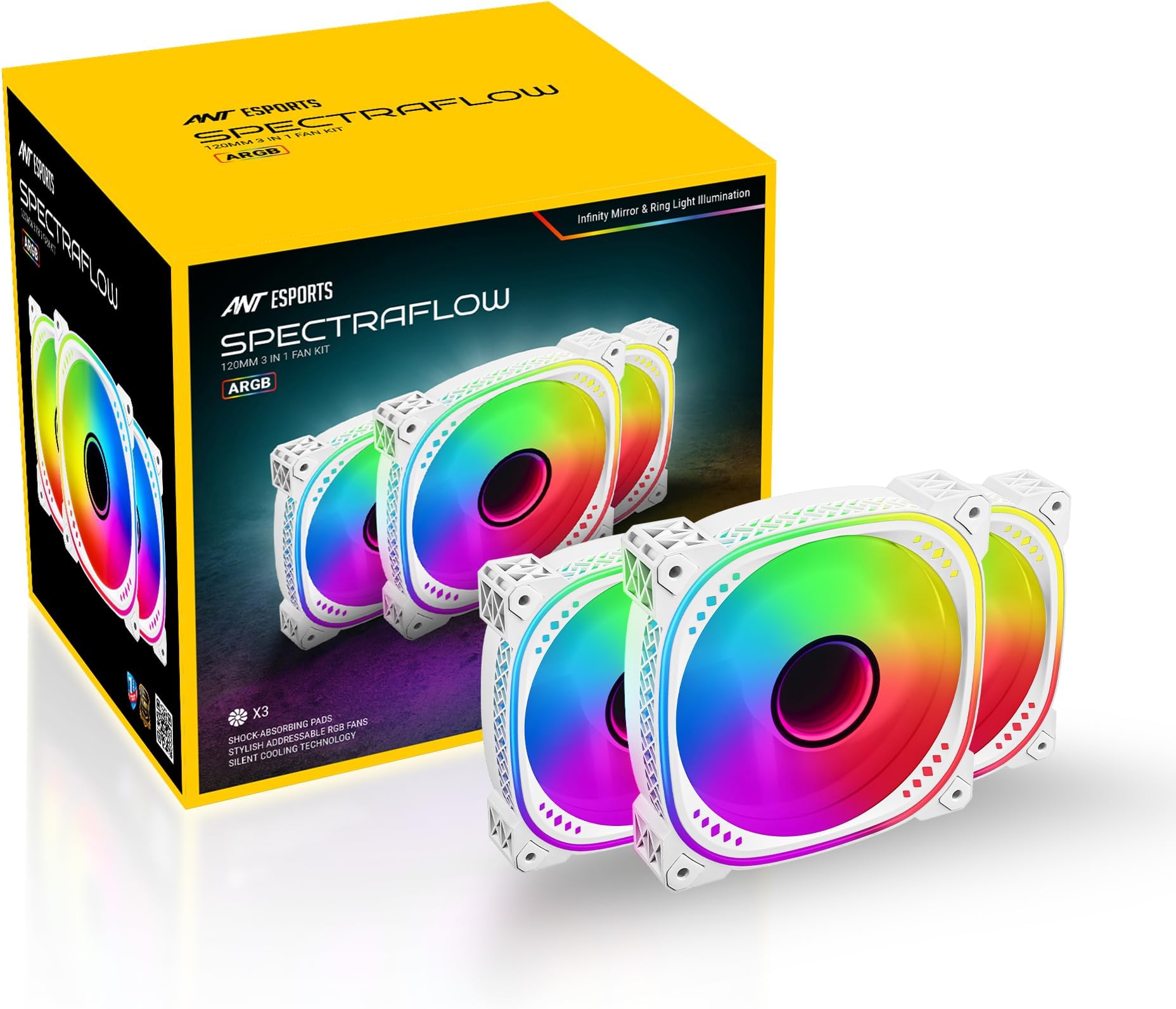 Ant Esports Spectraflow 120mm 3 IN 1 ARGB Case Fan Kit - White ...