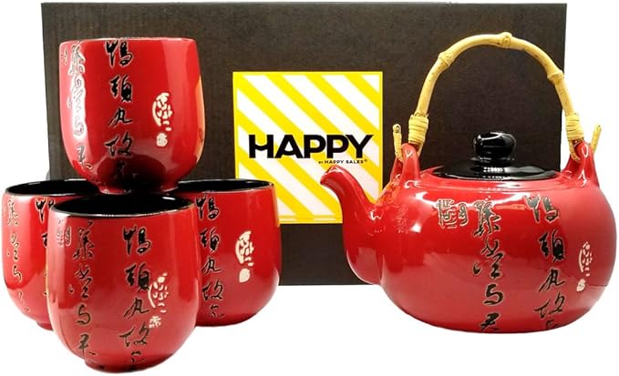 Amazon.com | Happy Sales HSTS-PMR02, Japanese Tea Set Teapot Teacup Red ...