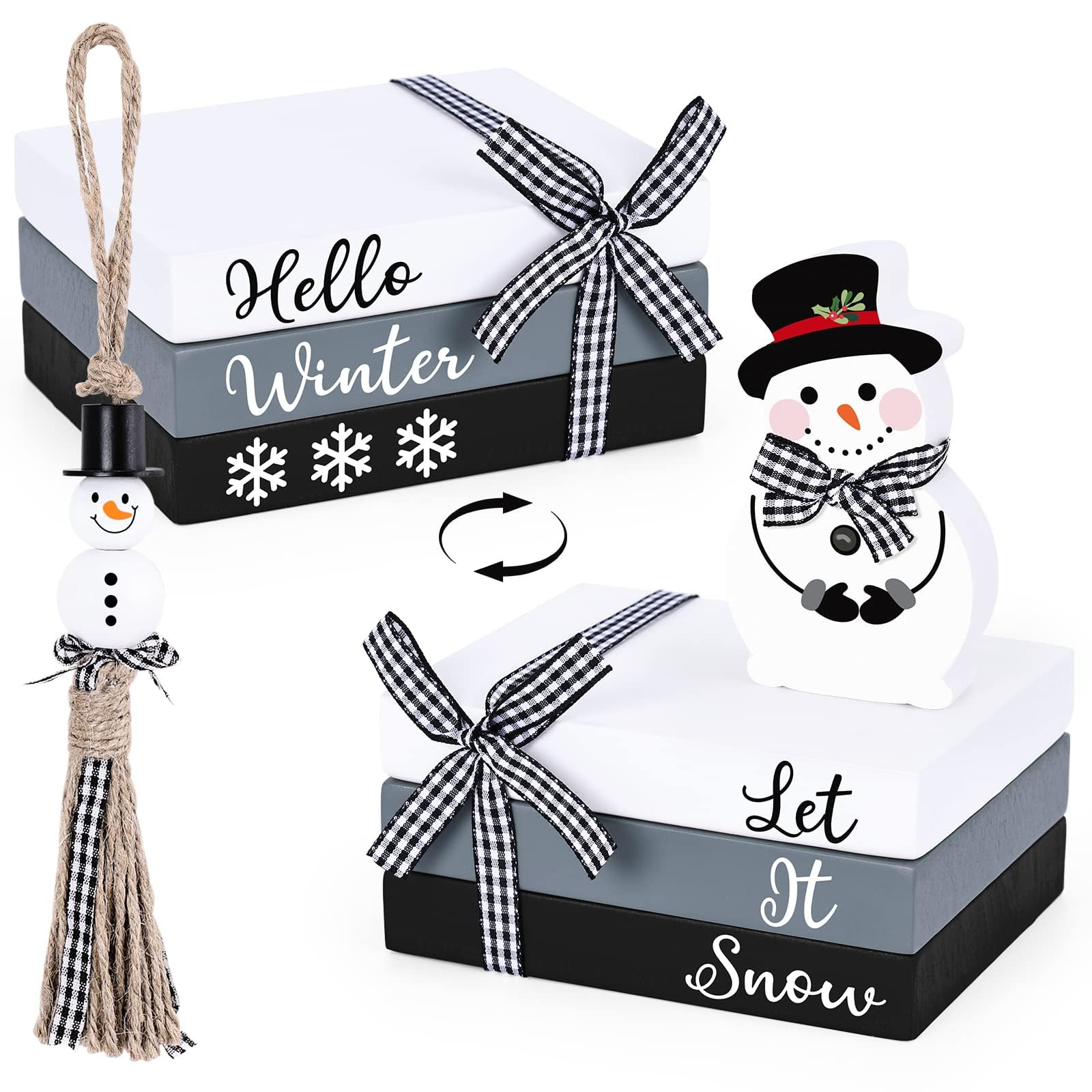 Amazon.com: Snowman Wooden Book Stack Decor Set of 5 Christmas Tiered ...