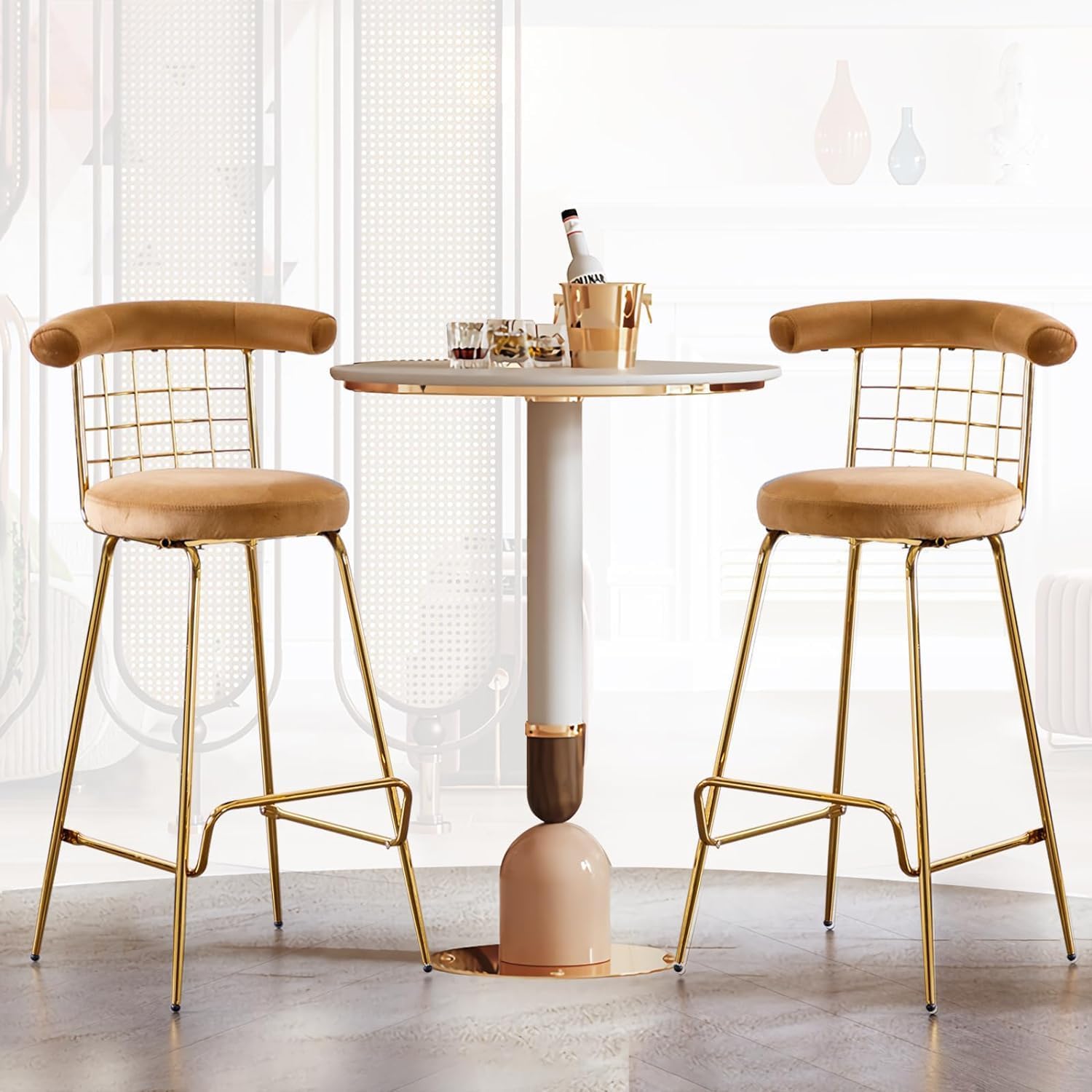 Amazon.com: Bar Stools Set of 2, Luxury Velvet Modern Counter Height ...
