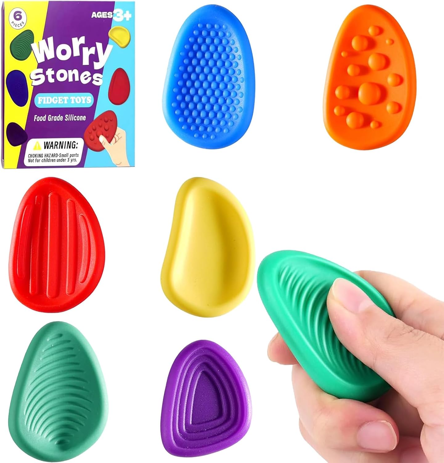 6 Pcs Worry Stones, Sensory Fidget Toys, Soft Fidget Toys For Autism ...