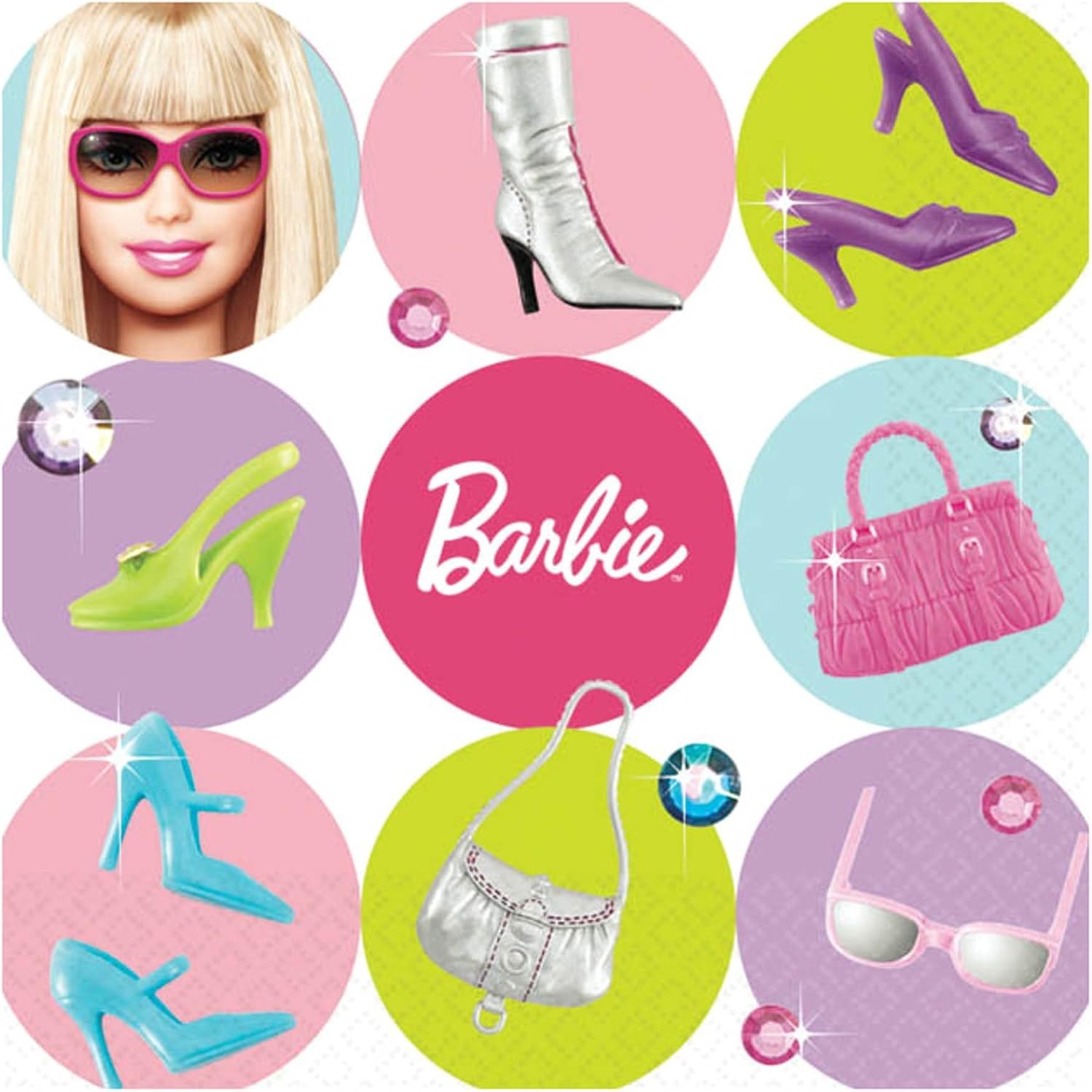 Amazon.com: Amscan Barbie All Doll'd Up 5" x 5" Beverage Napkins, 16 ...