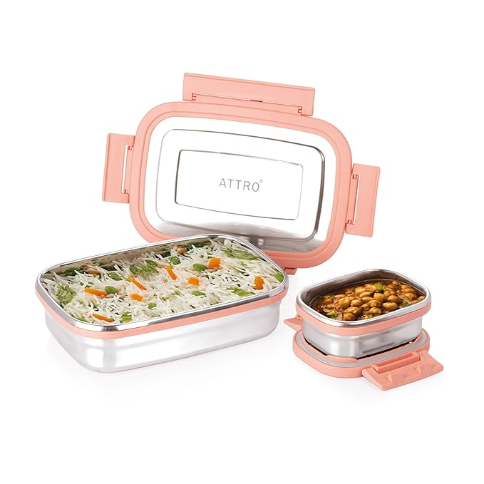 Buy Attro Click Eat Junior Rectangular Stainless Steel Lunch Box with 1 ...