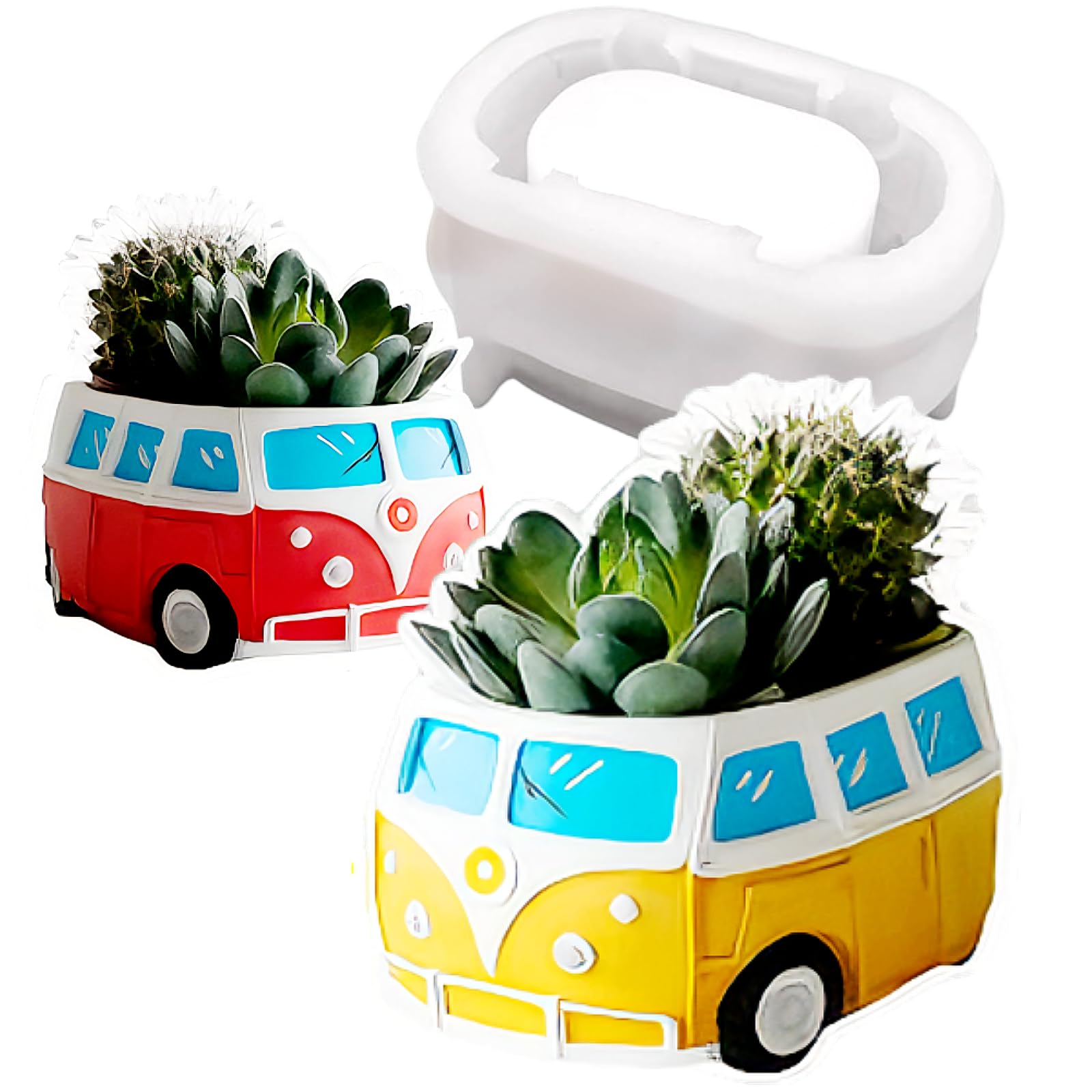 Amazon.com: Megeladoty Cute Bus Succulent Plants Pots Concrete Molds ...