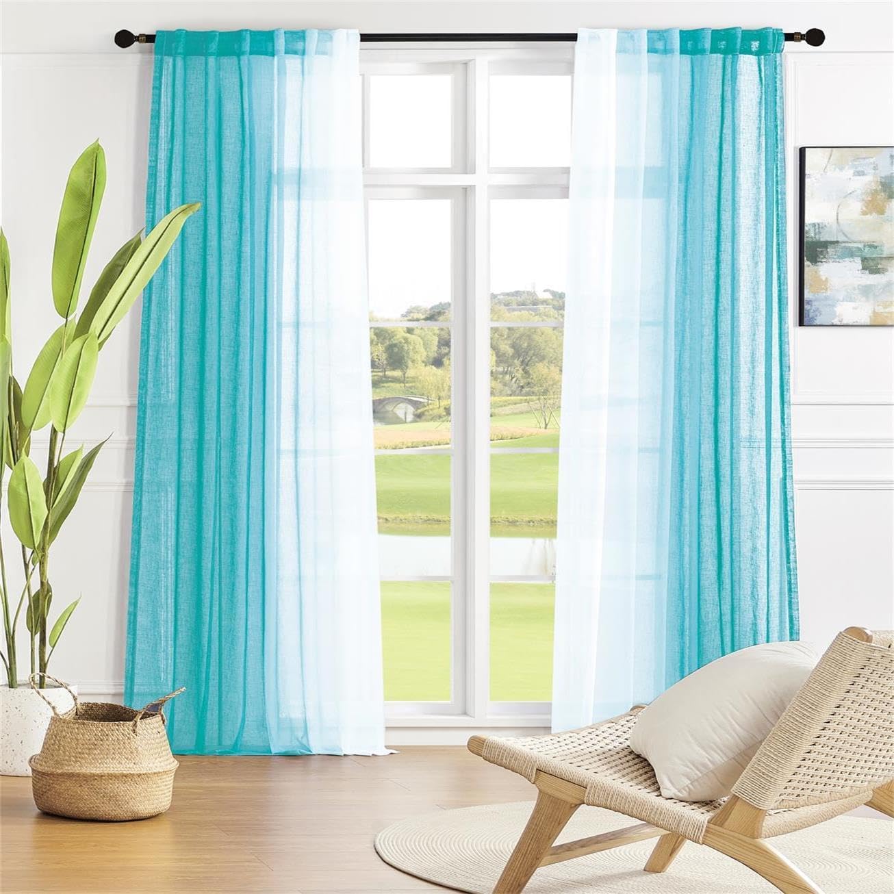 Amazon.com: MIUCO Ombre Linen Curtains 95 Inches Long for Bedroom ...
