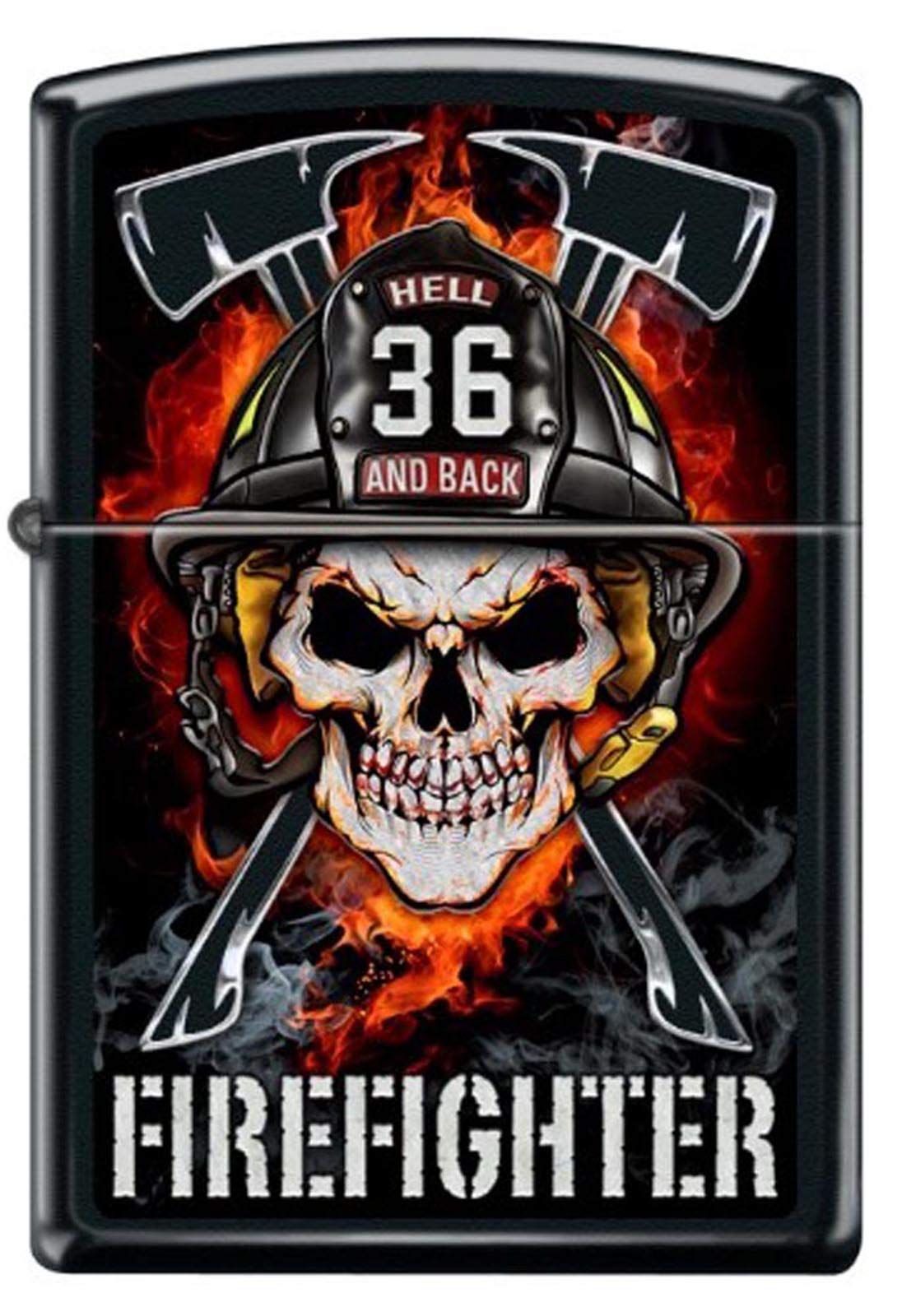 Amazon.com: Firefighter Zippo to Hell and Back Black Matte Skull Zippo ...
