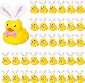 Amazon.com: 36 Pcs Easter Rubber Ducks Mini Duck with Plush Rabbit Ears ...