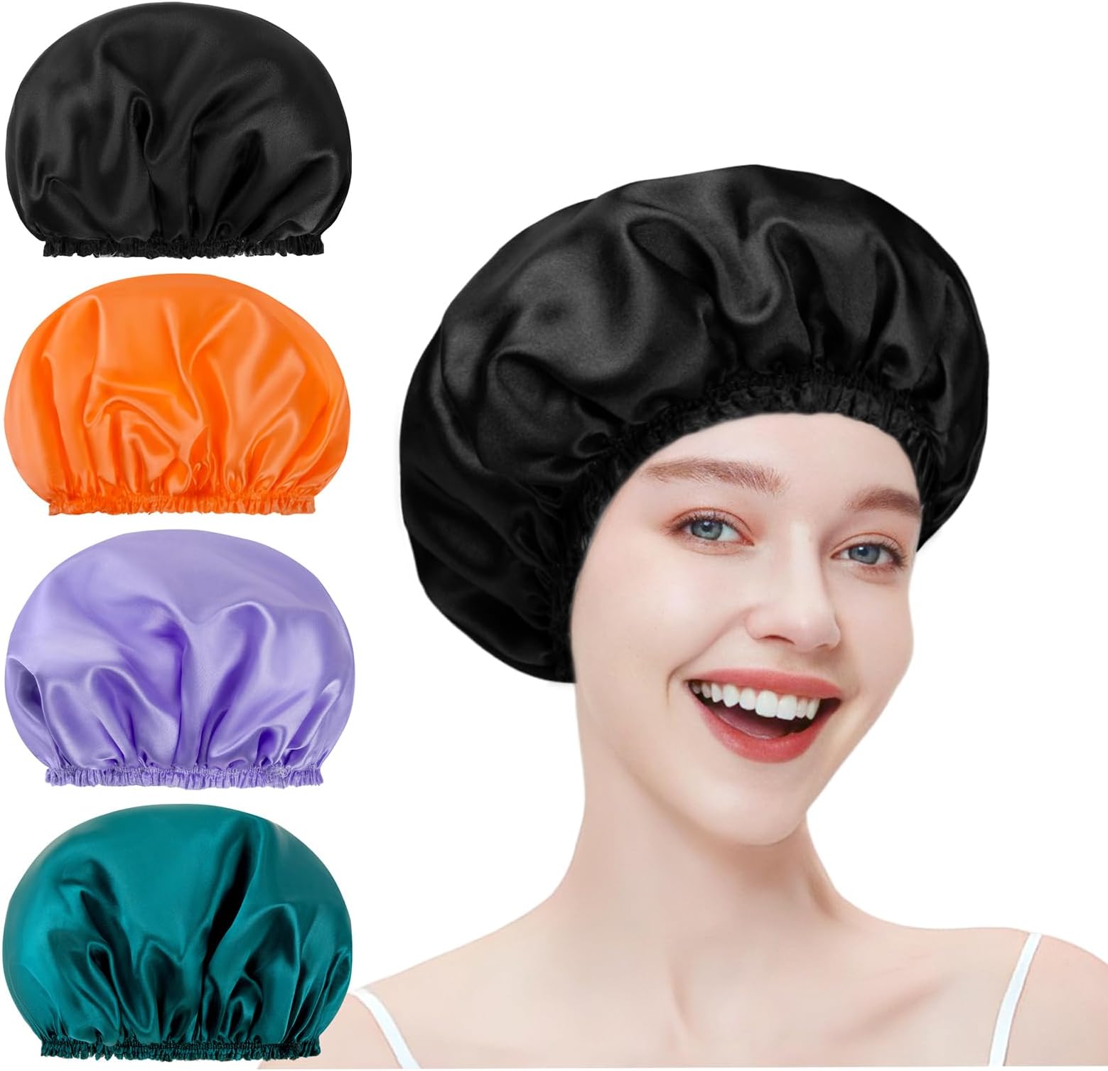 Amazon.com : Qeuly 2 Pack Waterproof Shower Cap, Reusable Shower Cap ...