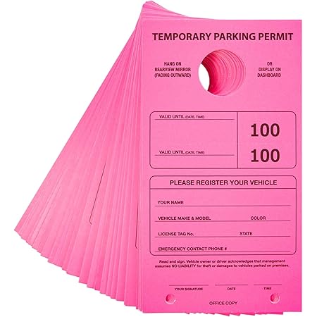 Amazon.com : Parking Permit Hang Tags, 100 Pack, Temporary Parking ...