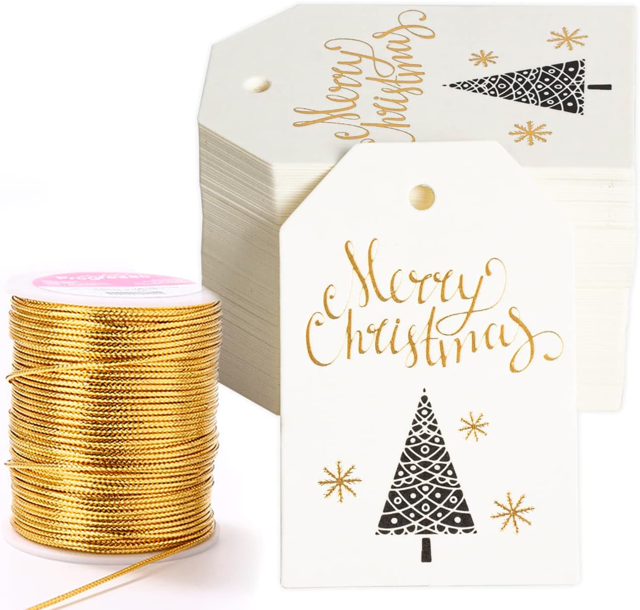 Amazon.com: 100pcs Christmas Gift Tags Gold Foil Paper Gift Tags with ...