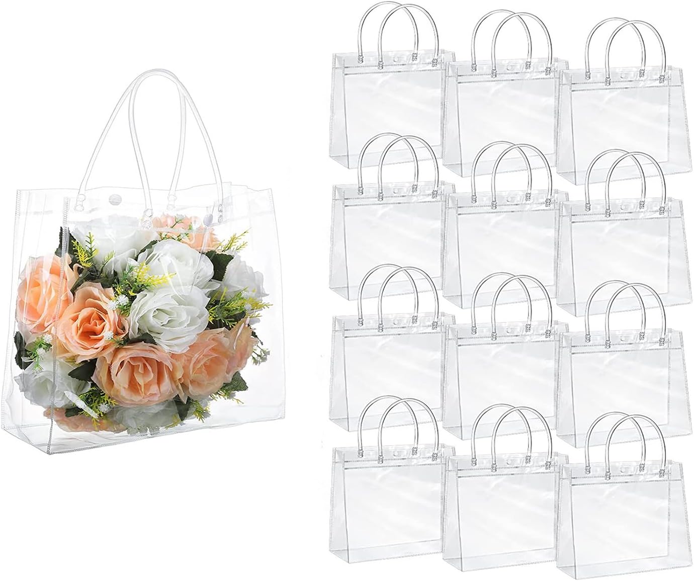 16 Pack Clear Gift Bag with Handles, Reusable PVC Gift Wrap Tote Bag ...