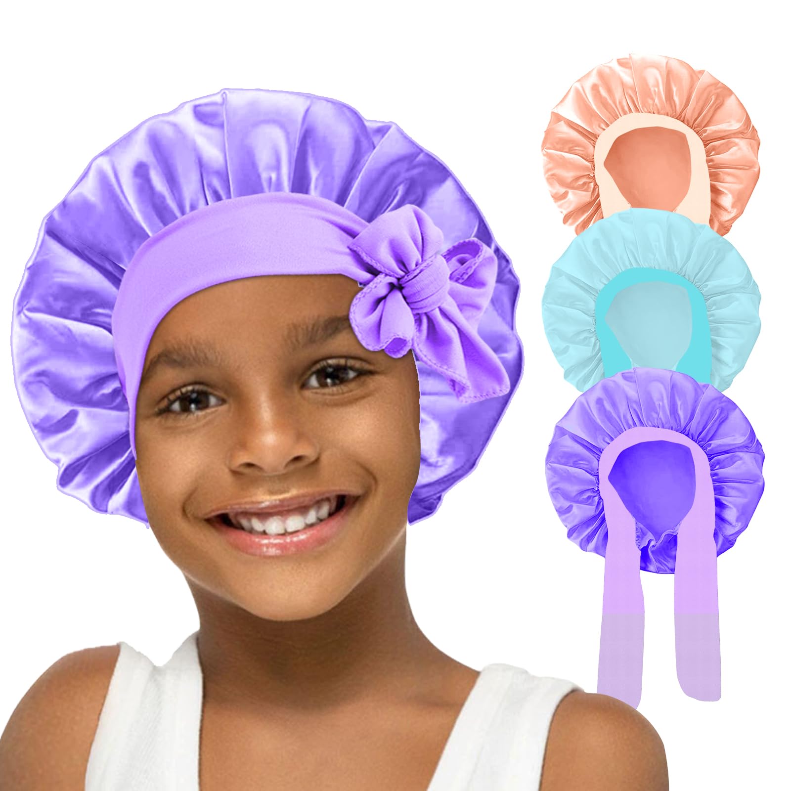 Amazon.com : 3Pcs Kids Silk Satin Bonnet for Sleeping - Baby Hair Sleep ...
