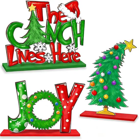 Amazon.com: 3 Pcs Christmas Table Sign Decor,JOY Table Centerpiece ...