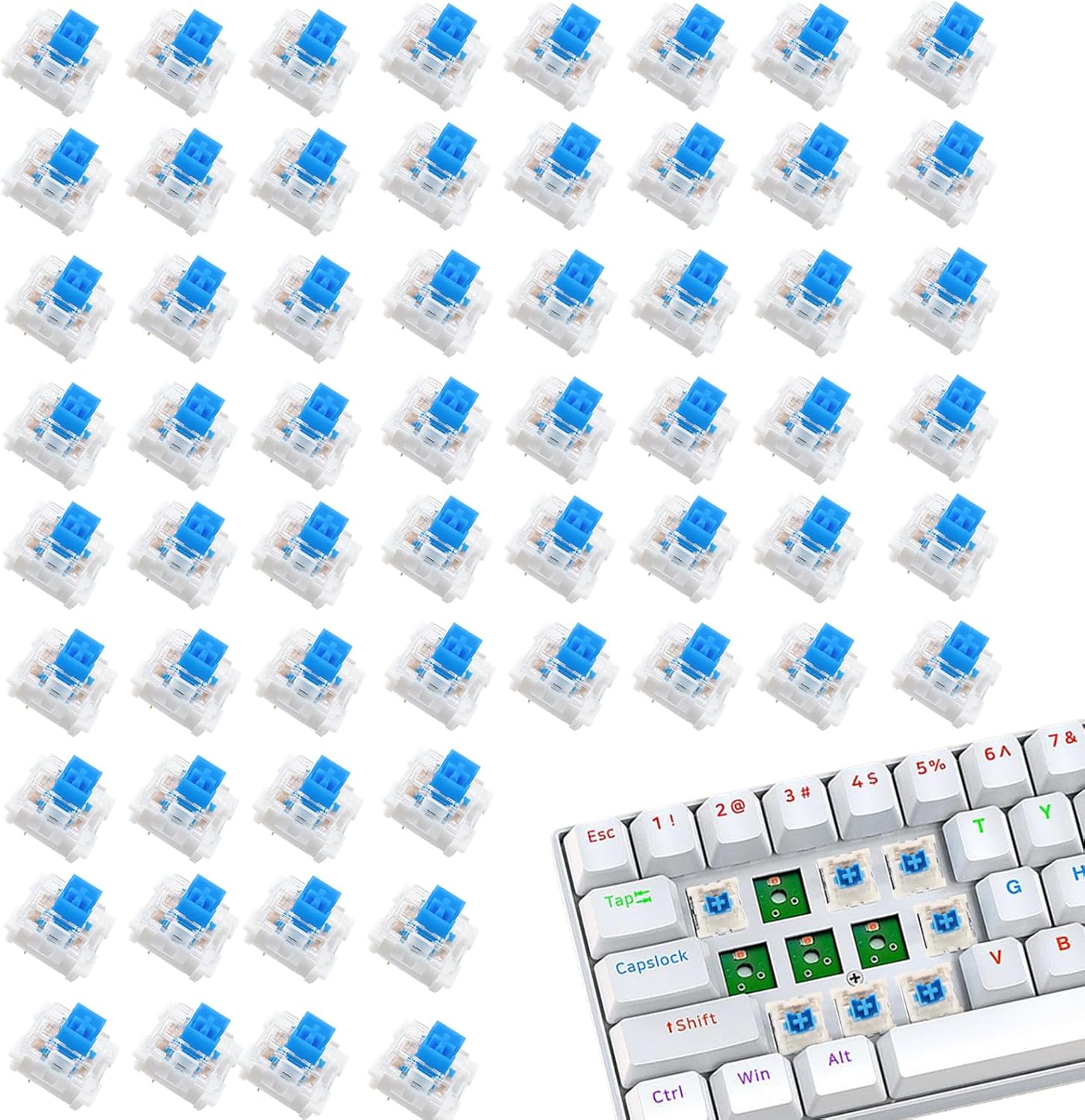 Nadiaen 60 Pcs Keyboard Switches, 3 Pin Mechanical Keyboard Blue Switch ...