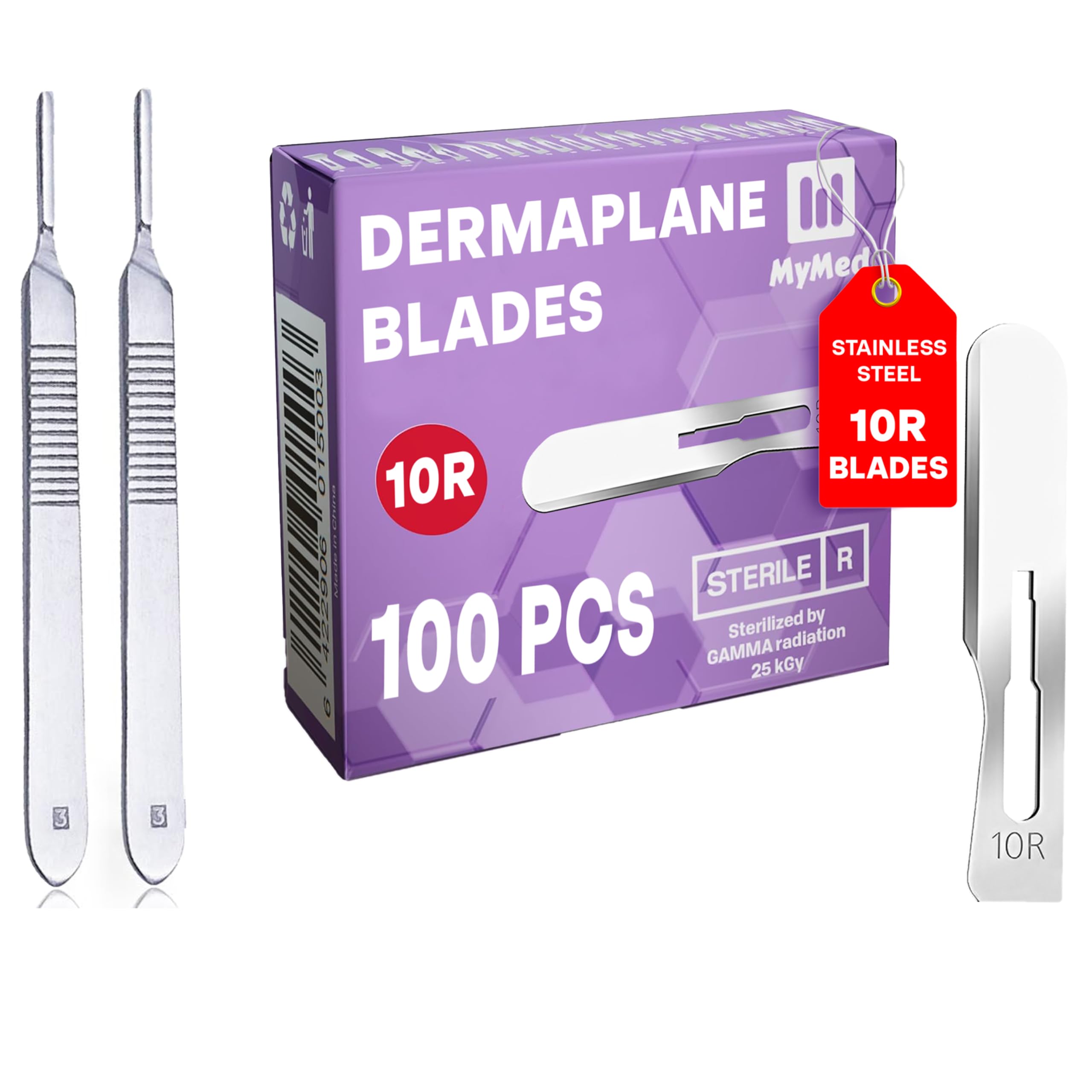 Pack of 2 Scalpel Handles #3 + 10r Blades Dermaplaning kit 10r Blades ...