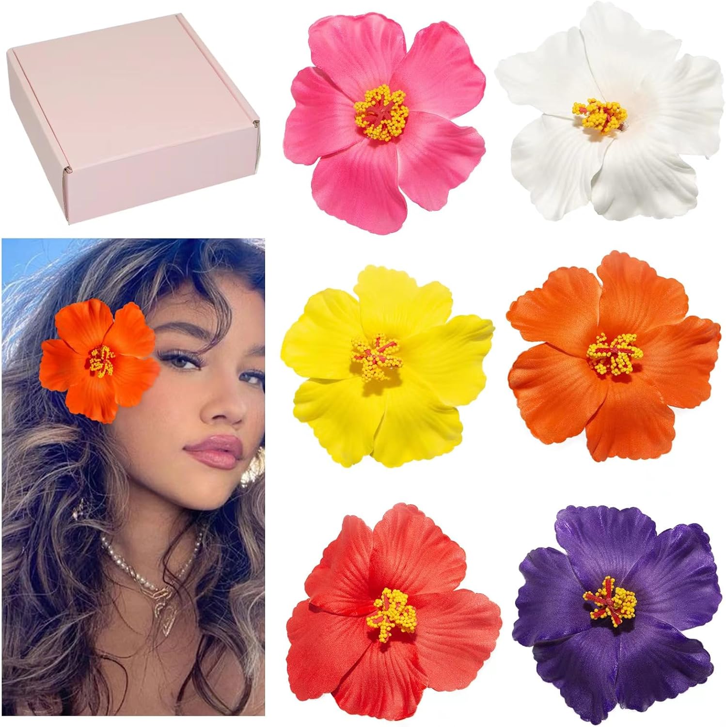 Hawaiian Flower Hair Clips for Women, 6Pcs Hibiscus Hair Clips for ...