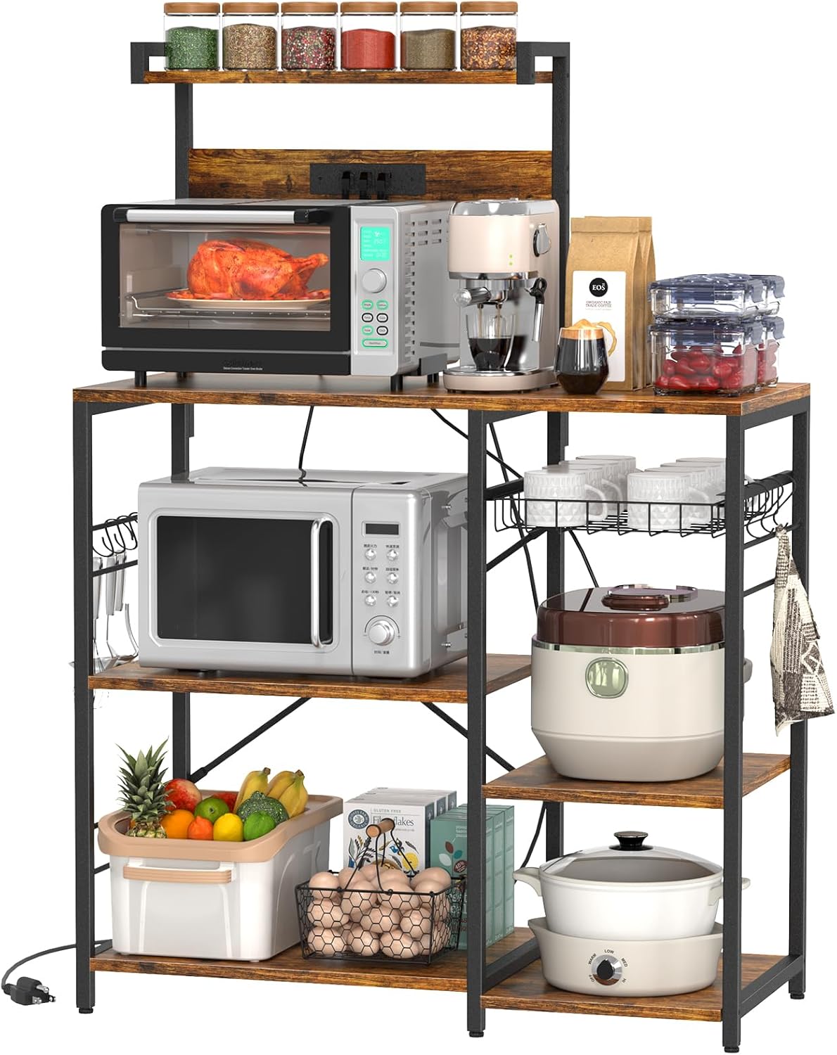 Amazon.com - EasyCom Bakers Rack with Power Outlet, 16.5" D x 35.4" W x 50.6" H 6-Tier Kitchen ...
