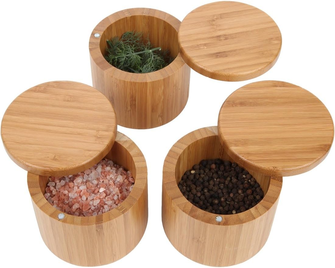 Amazon.com: Lily's Home Round Bamboo Jar, Salt and Spices Storage ...