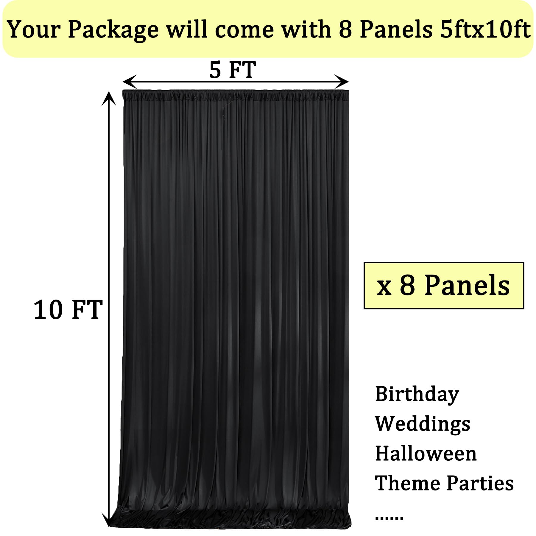Wrinkle Resistant Polyester Drapes 40x10ft 8-Pack Black Backdrop ...