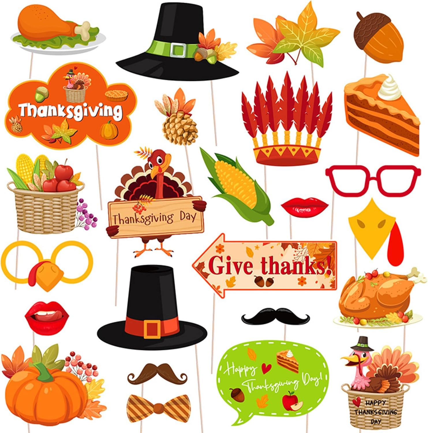 Amazon.com: 25 Pcs Thanksgiving Day Photo Booth Props Happy ...