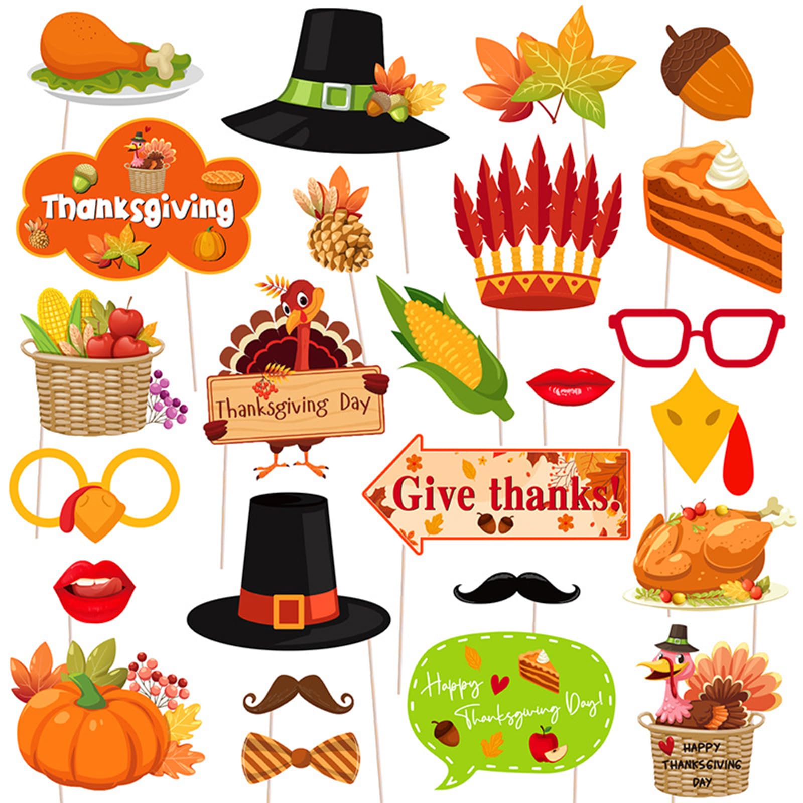 Amazon.com: 25 Pcs Thanksgiving Day Photo Booth Props Happy ...