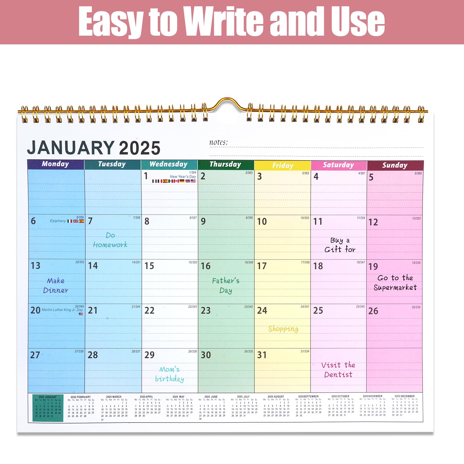 Wall Calendar 2025/26 UK, 2025 Calendar Family Planner A3, 18 Month ...