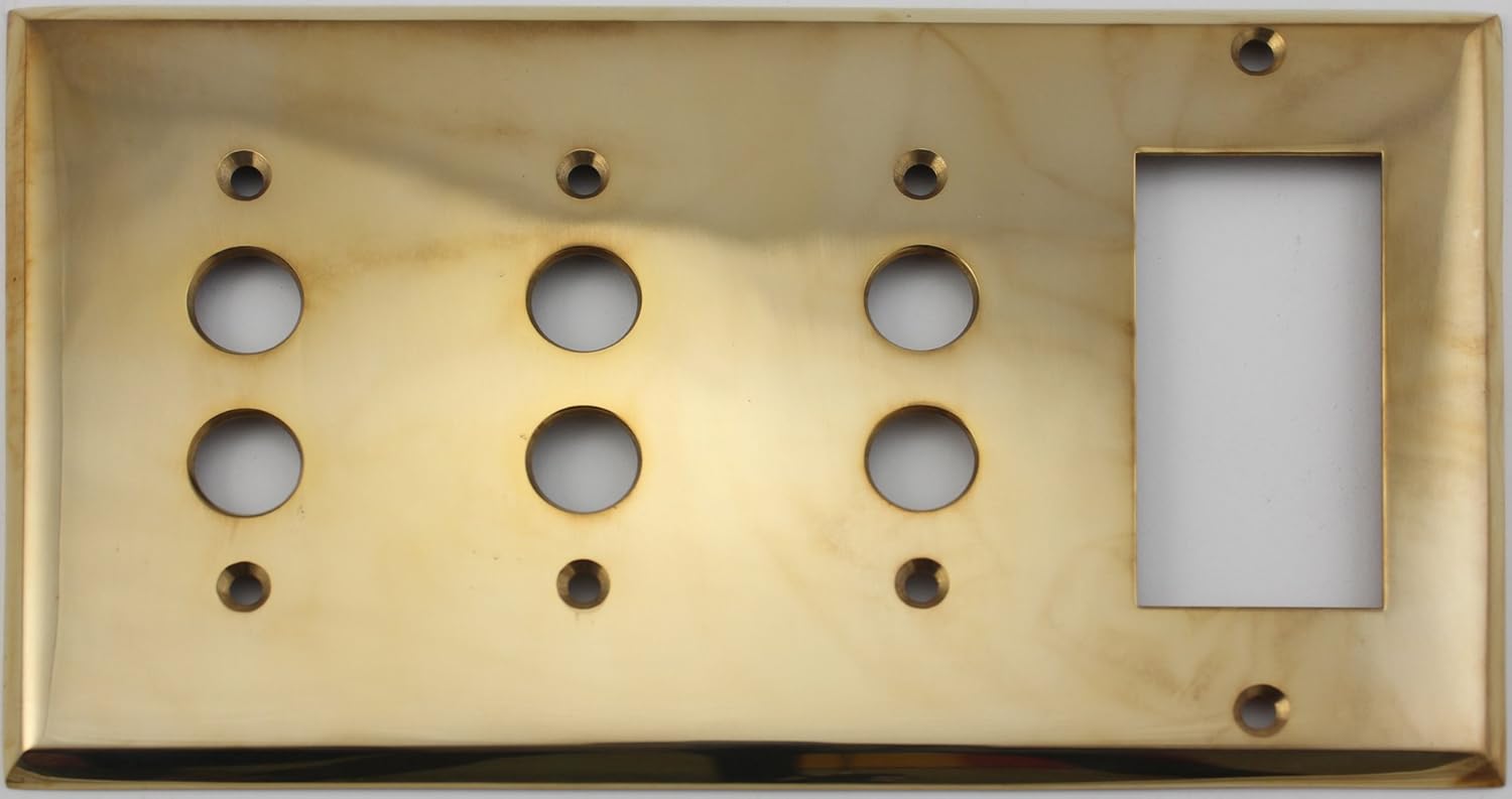 Unlacquered Polished Brass 4 Gang Combination Switch Plate - 3 Push ...