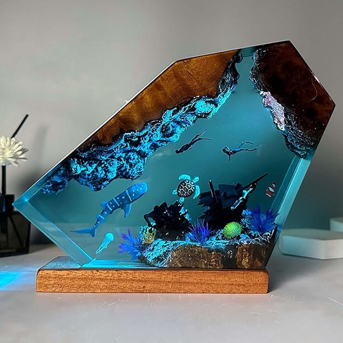 Ocean Creative Epoxy Resin Wood Light Lamp, Handmade Multi Color ...