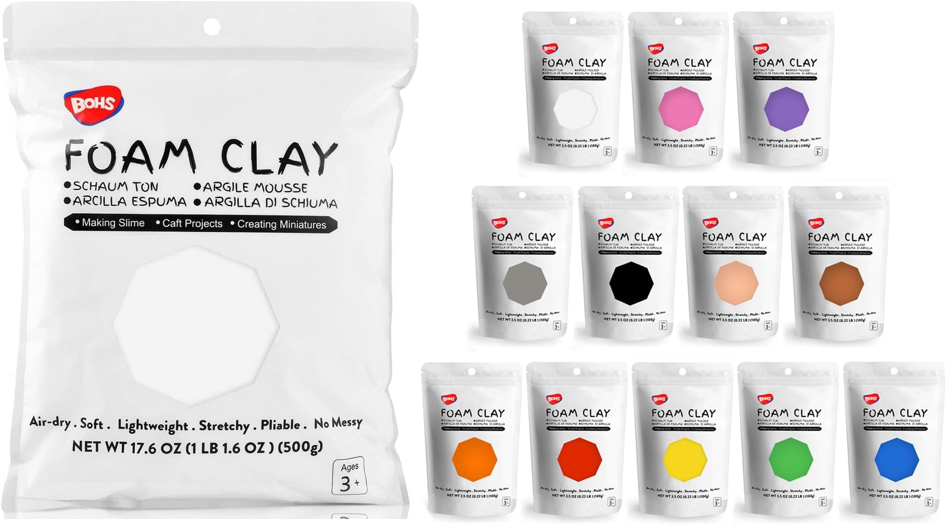 Amazon.com : White and 12 Colors Foam Modeling Clay Bundle - Squishy ...