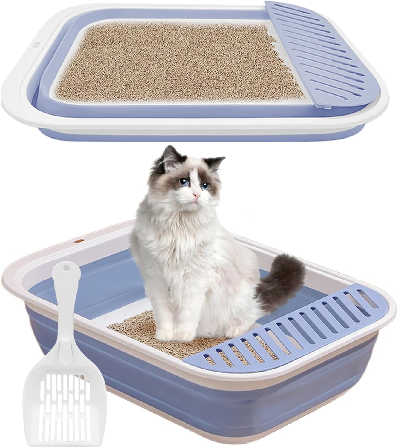 Flat Large Cat Litter Tray with Shovel, Low Cat Litter Tray for Old ...