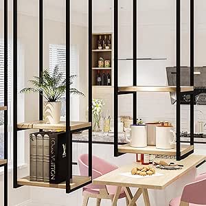 Amazon.com: 2 Tier Hanging Ceiling Shelf, Wooden&Metal Floating Shelves ...